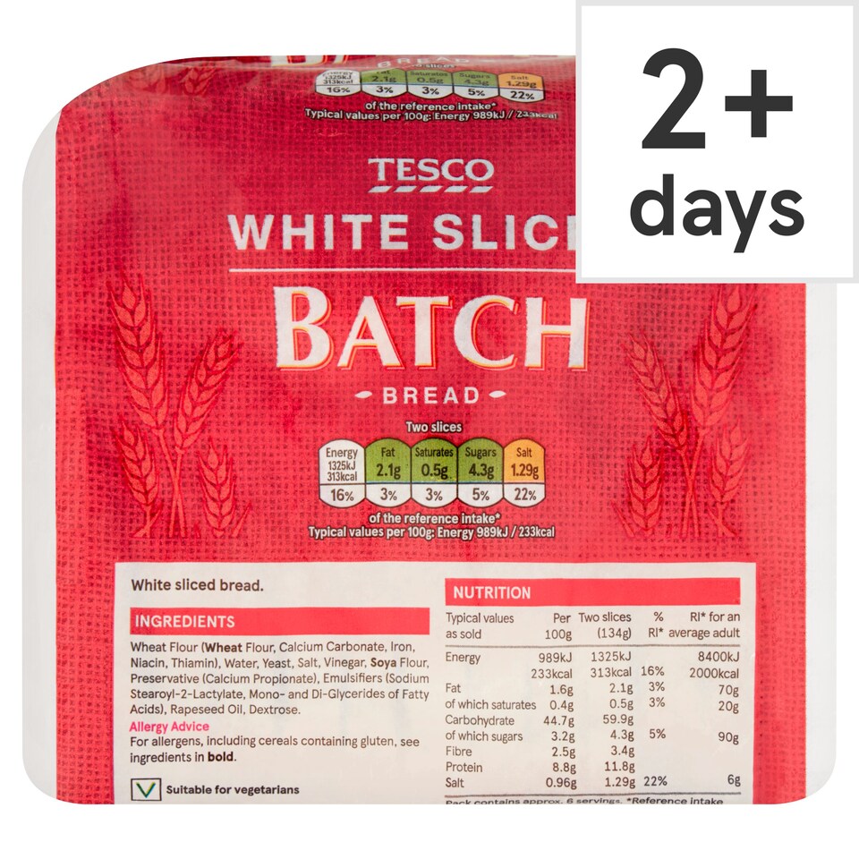 Tesco White Sliced Batch Bread 800G - Tesco Groceries