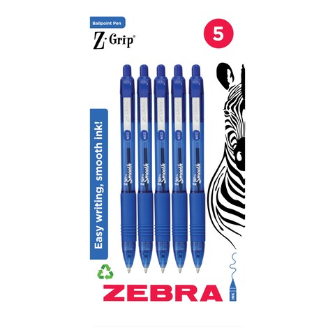 Zebra Grip Ballpoint Pens Blue 5 pk - Tesco Groceries