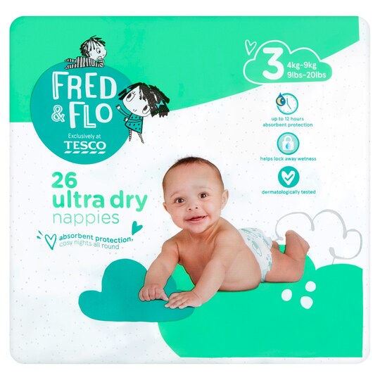 Fred And Flo Ultradry Size 3 Carry Pack 26 - Tesco Groceries