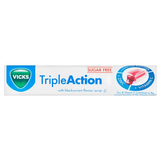 Vicks Triple Action Blackcurrant Throat Sweet 42G - Tesco Groceries