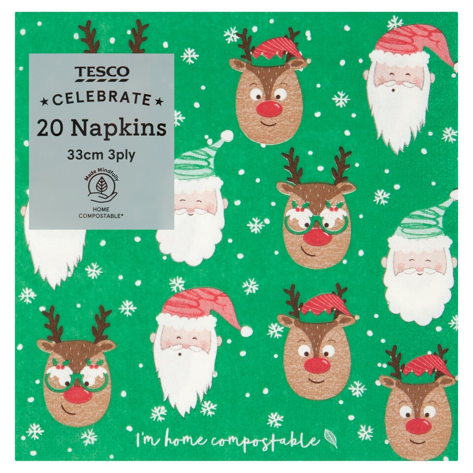 Tesco Christmas Santa Ruby Napkin 33Cm 3Ply 20 Pack - Tesco Groceries