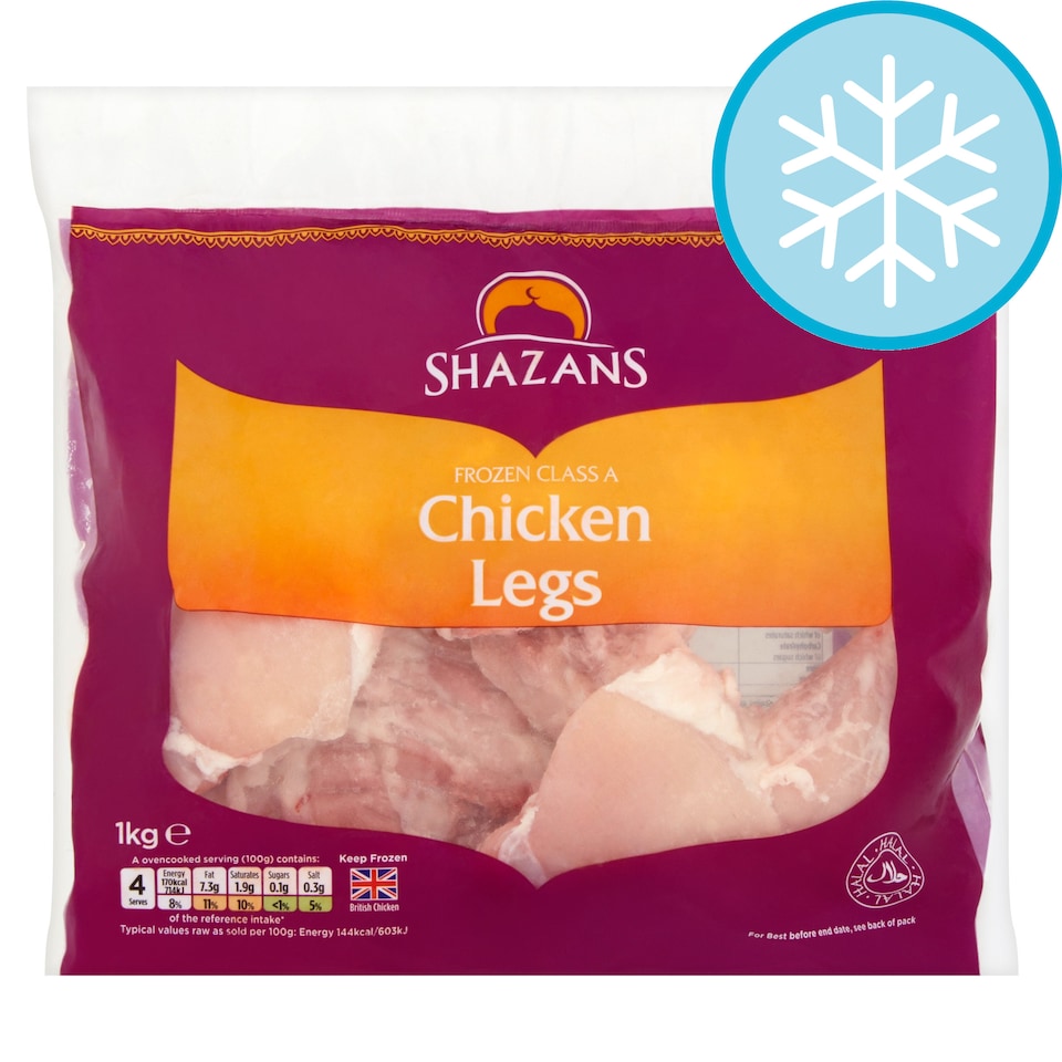 SHAZANS HALAL SKINLESS CHICKEN LEGS 1KG - Tesco Groceries