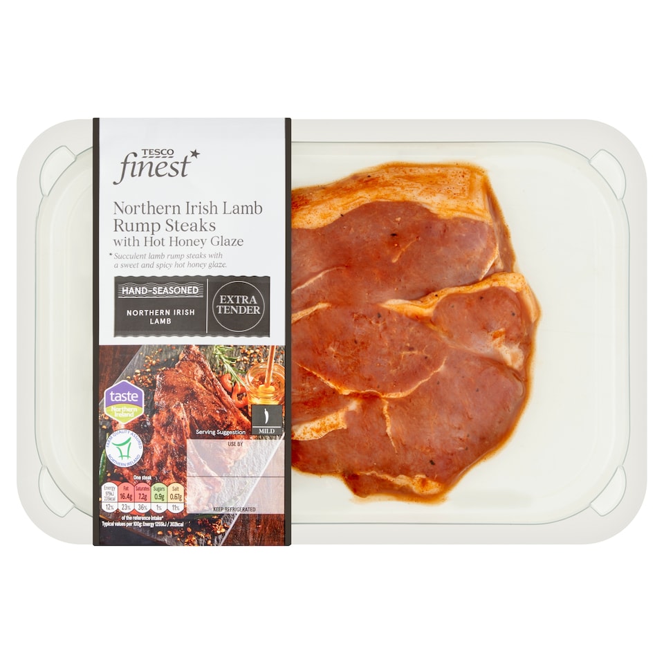 TESCO FINEST NORTHERN IRISH LAMB RUMP STEAKS WITH HOT HONEY GLAZE 220G ...