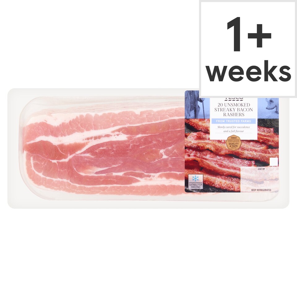 TESCO 20 UNSMOKED STREAKY BACON RASHERS 500G - Tesco Groceries