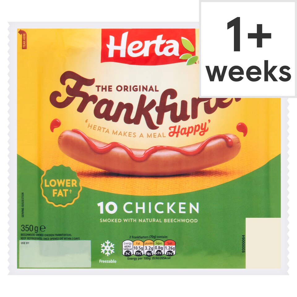 Herta Chicken Frankfurter Hot Dogs 10 Pack 350G - Tesco Groceries