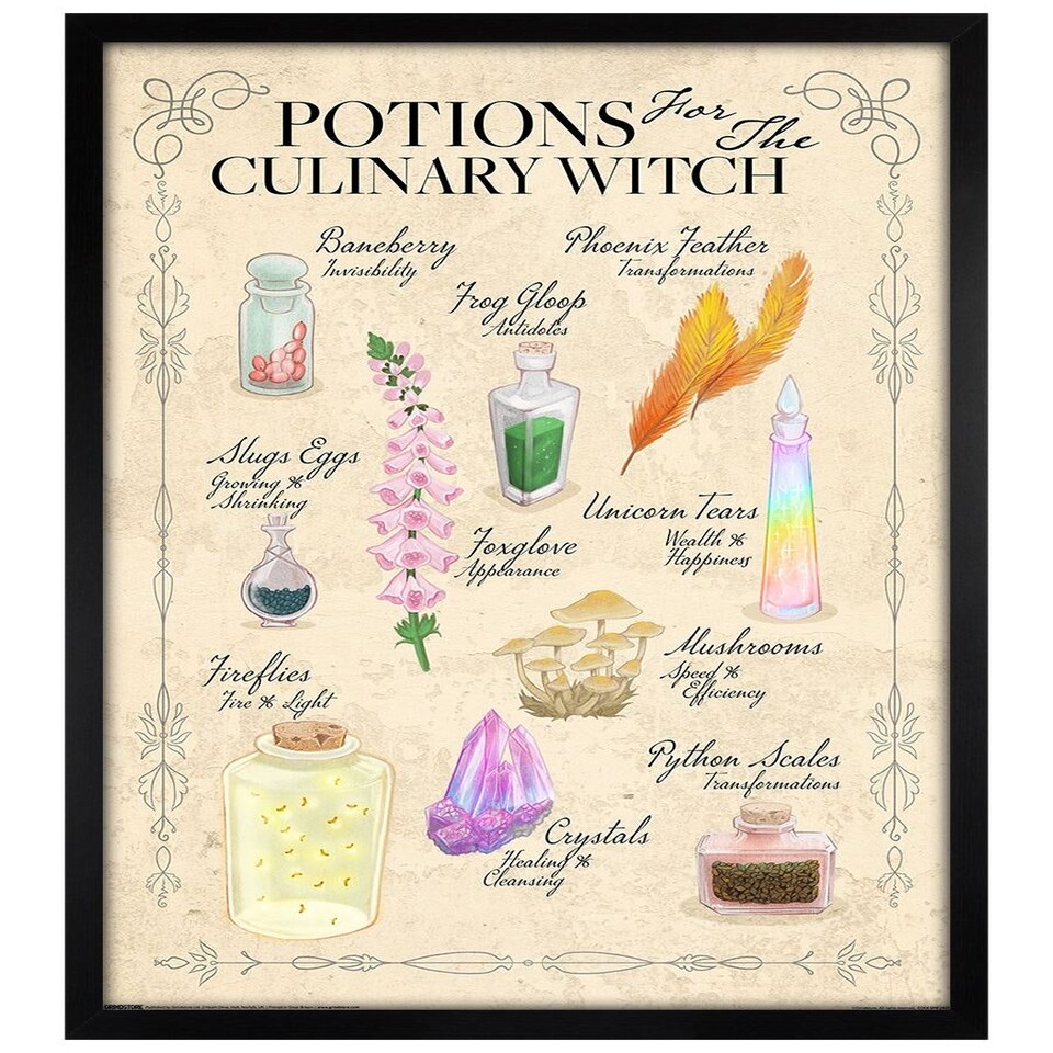 Black Wooden Framed Potions For The Culinary Witch Maxi Poster - Tesco ...
