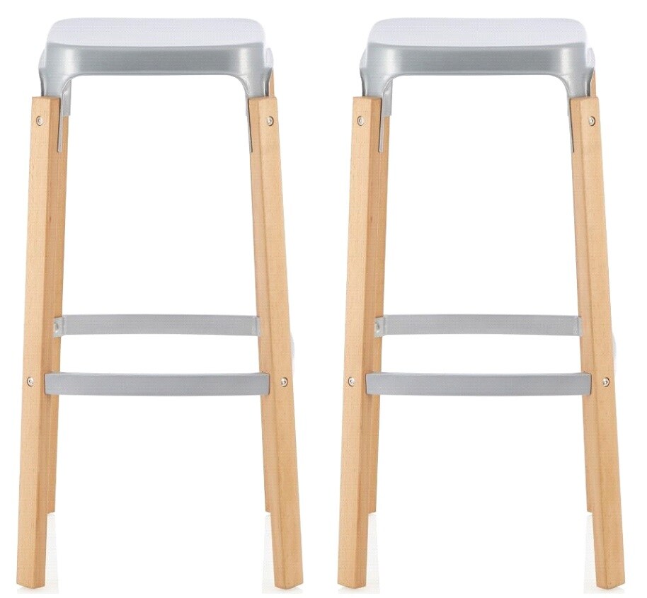 Pair of Metal & Wood Kitchen Bar Stools. Silver Barstools | Silver ...
