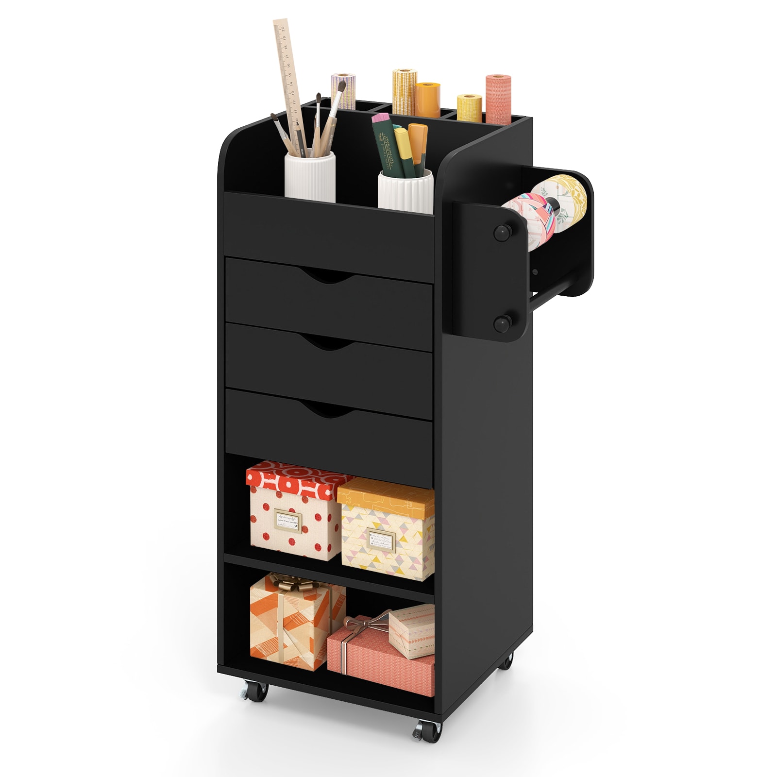 COSTWAY Rolling Craft Storage Cart Utility Cart Black - Tesco Groceries