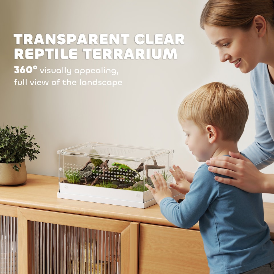 PawHut Reptile Terrarium,Vivarium with Top Sliding Door, 360° Acrylic ...