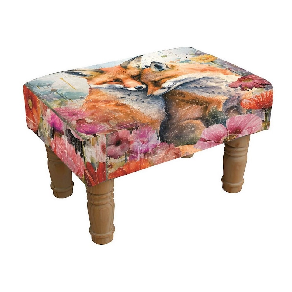 Fox Print Design Footstool - L26 x W40 x H26 cm - Tesco Groceries