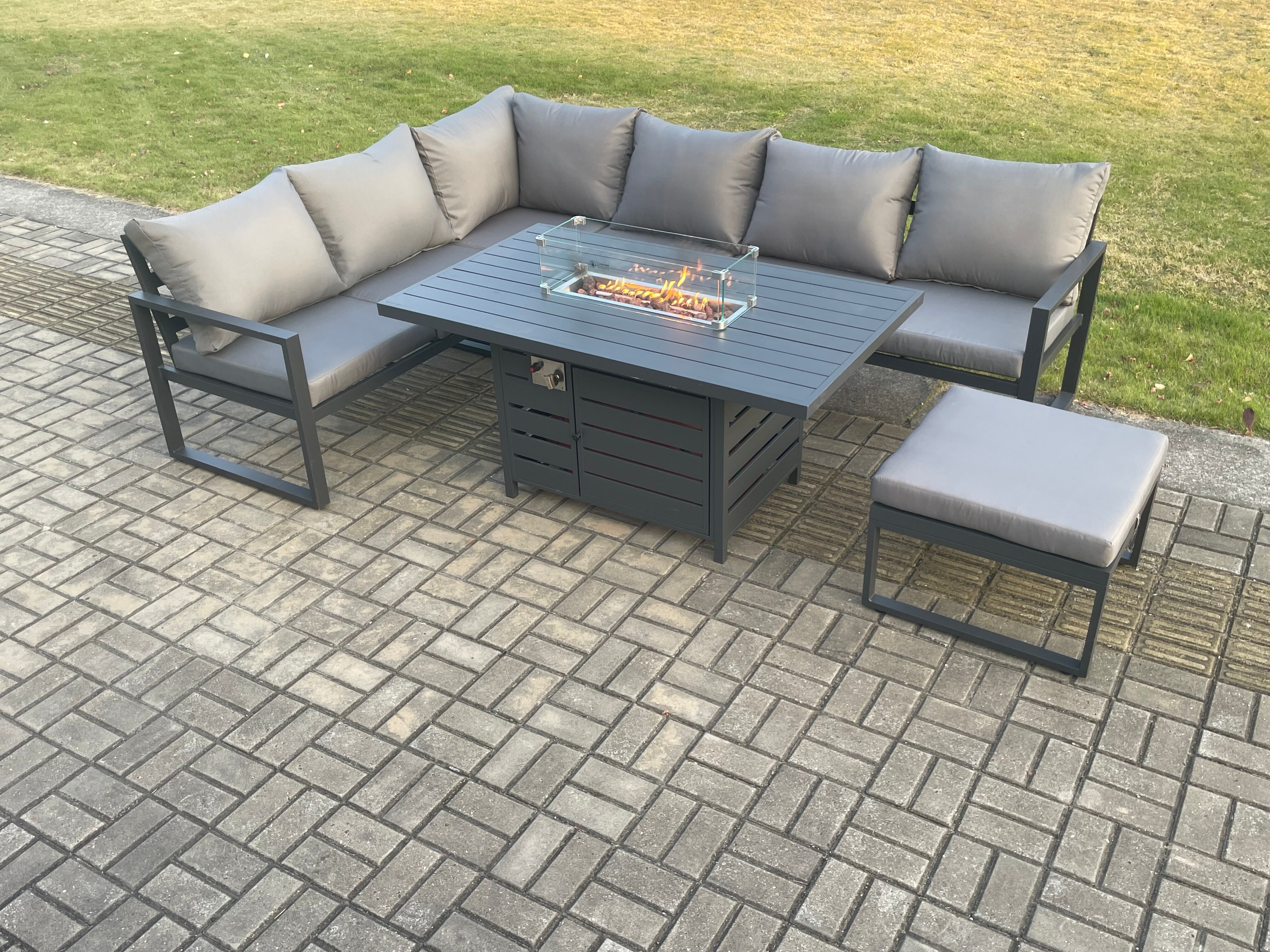 Fimous Aluminium Outdoor Garden Furniture Corner Sofa Gas Fire Pit ...