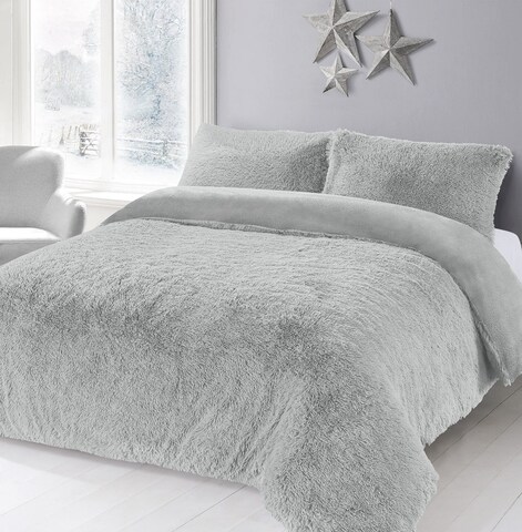 Homes Linen Alaska Cuddles Teddy Bear Fleece Silver Duvet Cover Luxury ...