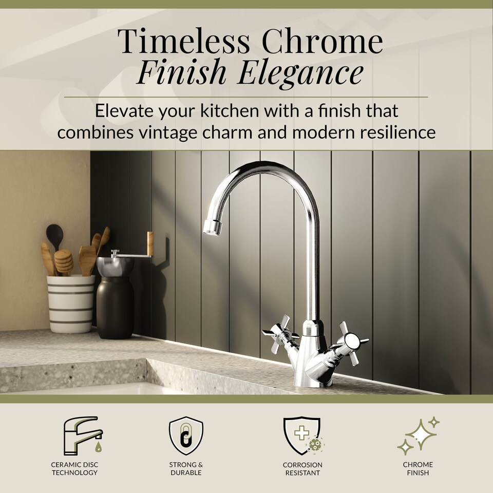 Traditional Kitchen Sink Mono Mixer Tap - Chrome Crosshead Handles ...