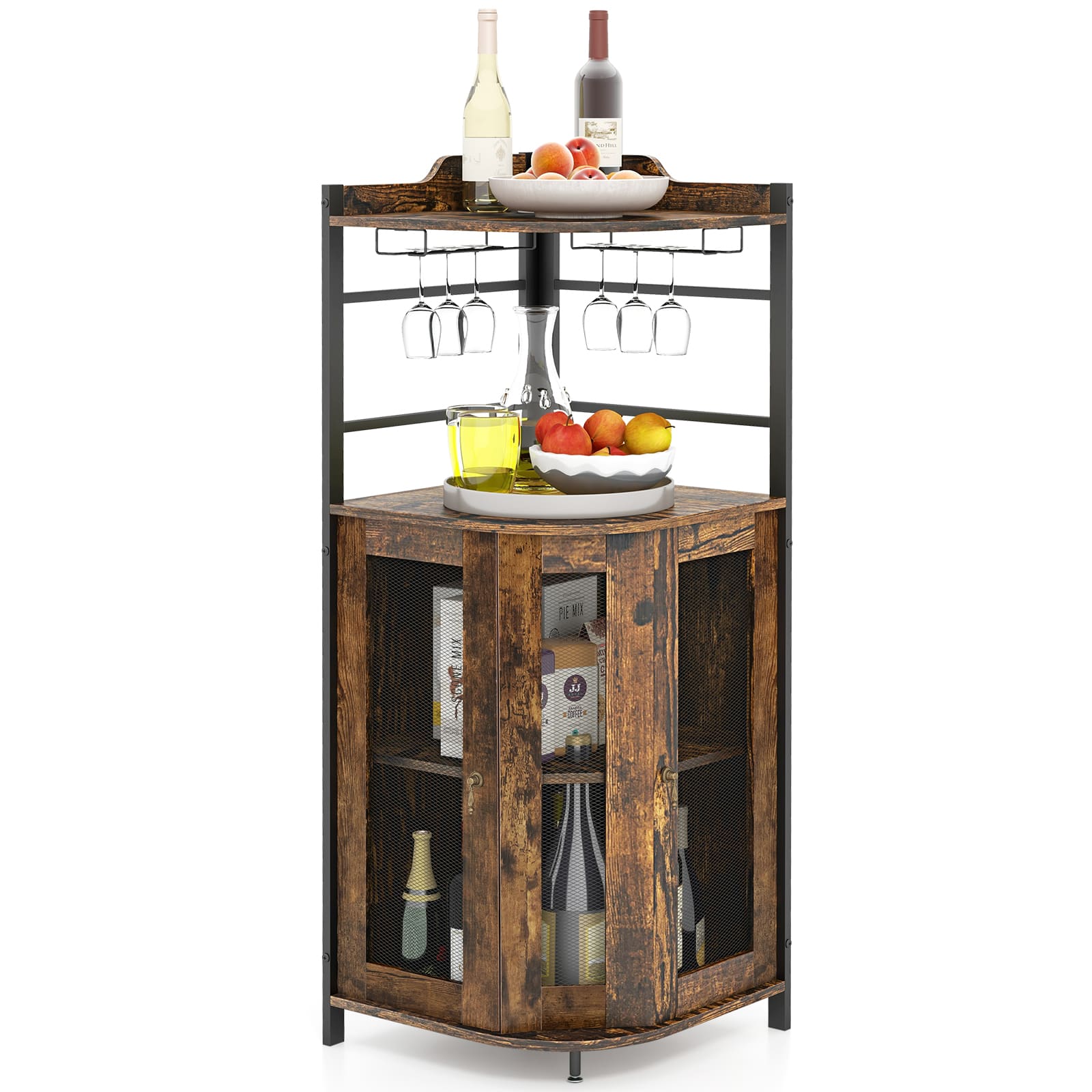 COSTWAY Industrial Corner Buffet Bar Cabinet with Glass Holders - Tesco ...