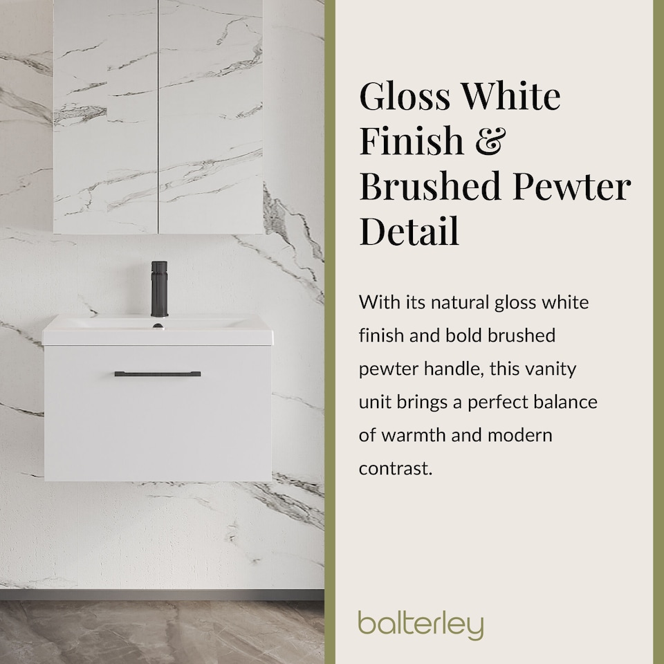 Balterley Wall Hung Bathroom 1 Drawer Vanity Unit and 1 Tap Hole ...