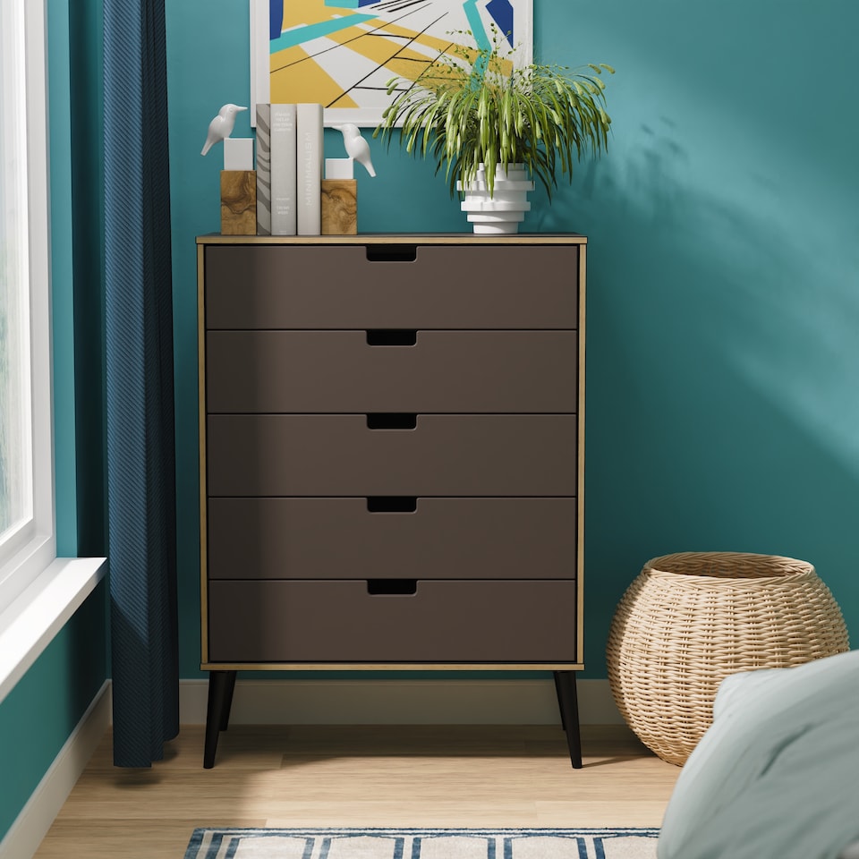 Taiwan 5 Drawer Chest of Drawers in Graphite Black (Ready Assembled ...