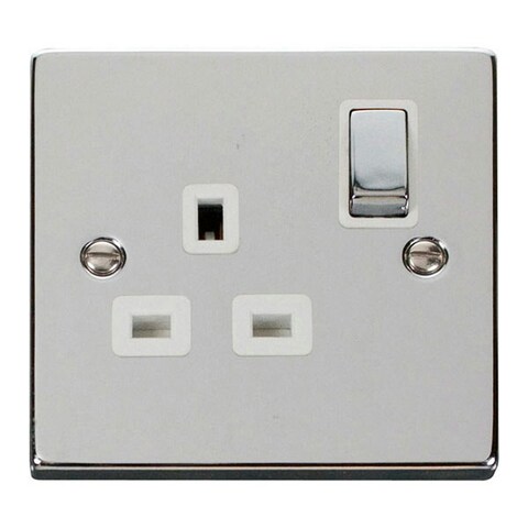 SE HOME Polished Chrome 1 Gang 13A DP Ingot Switched Plug Socket White ...