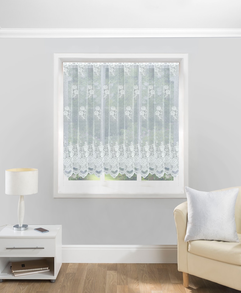 Traditional Floral Heavy Lace Sheer Net Curtain Panel (500 x 114cm ...