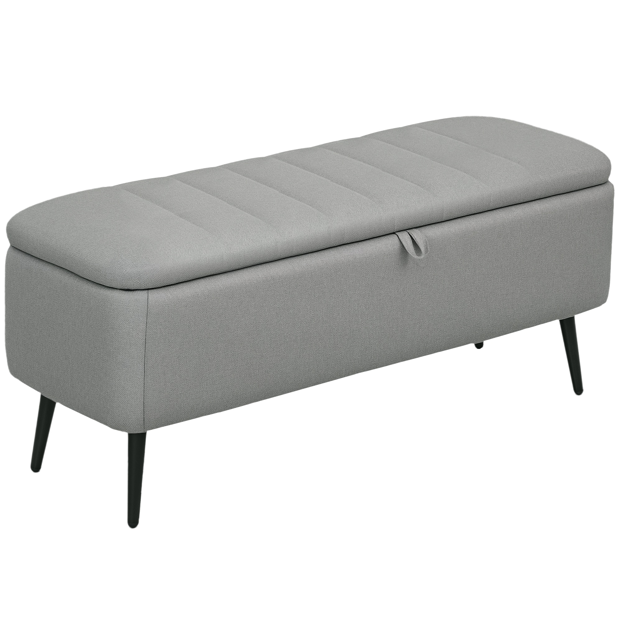 HOMCOM Storage Ottoman Bench, Linen-feel Footstool with Steel Legs ...