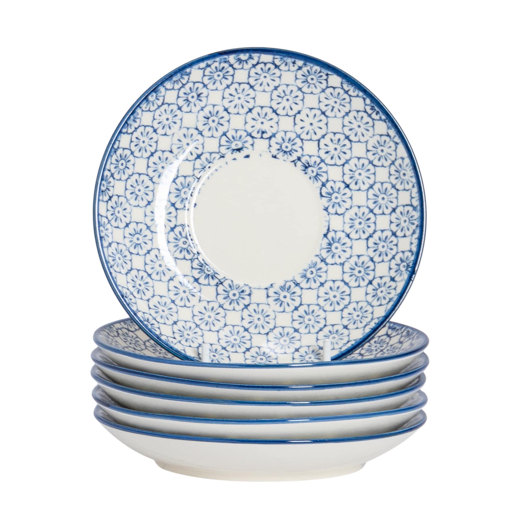 Nicola Spring Hand-Printed Cappuccino Saucers - 14.5cm - Navy - Pack of ...