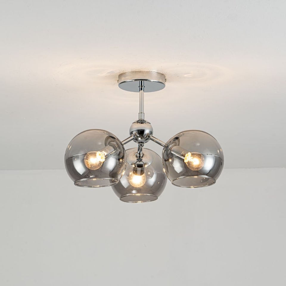 Pagazzi Nia Chrome Smoke 3-Light Semi-Flush Ceiling Light - Tesco Groceries