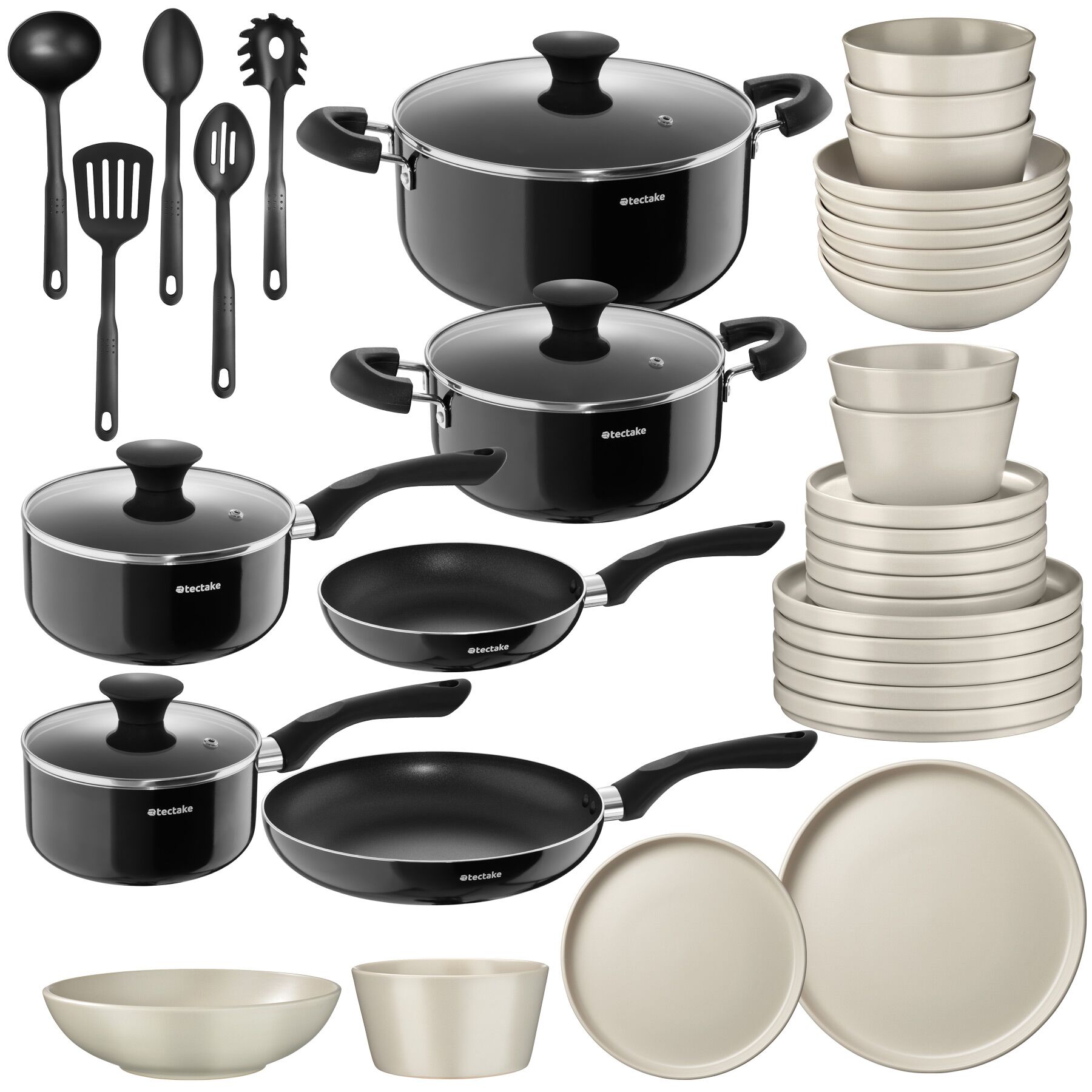 Dinnerware Set for 6 People with Plates, Bowls, Utensils, Pots and Pans ...