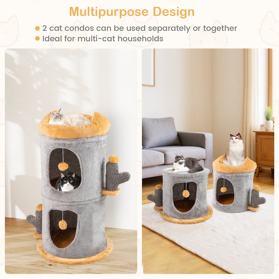 COSTWAY 2-Story Cat House Cute Small Cat Tree Tower Grey - Tesco Groceries