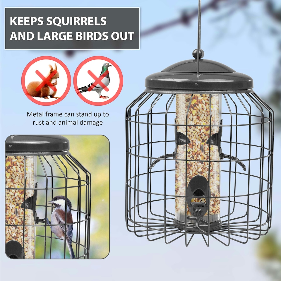 Squirrel Proof Hanging Bird Seed Feeder Heavy Duty Garden Wild Birds ...