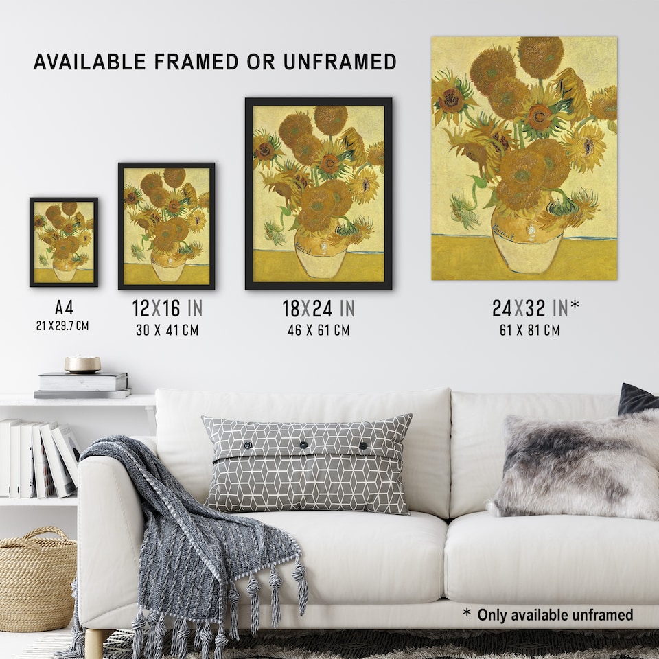 Sunflowers 1888 Floral Painting Van Gogh Vintage Framed Wall Art Print ...