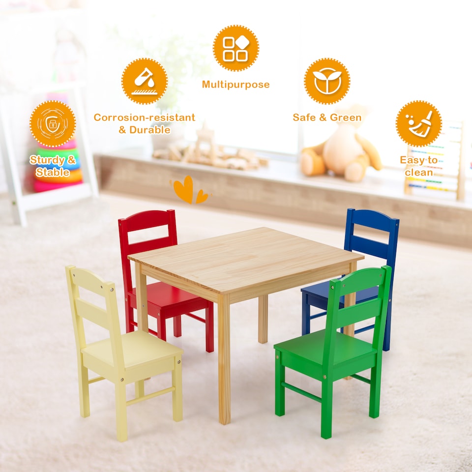COSTWAY Kids Table and 4 Chairs Set for Toddlers Yellow - Tesco Groceries