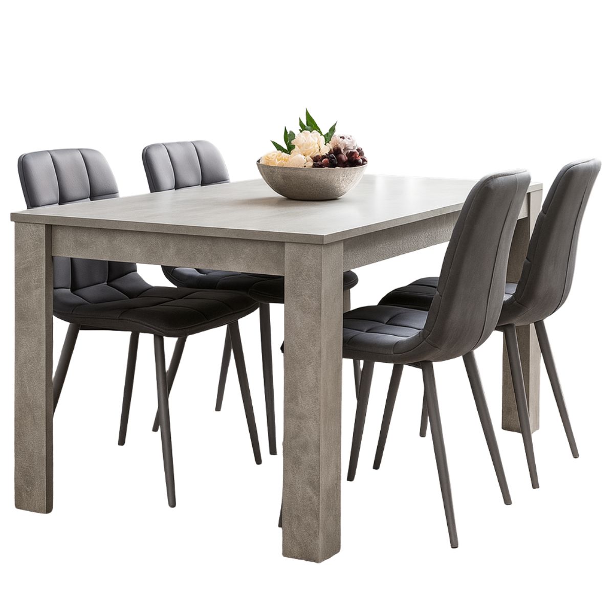 Dining Table with 4 Grey Velvet Chairs Stone Grey Effect Wood Table Set ...