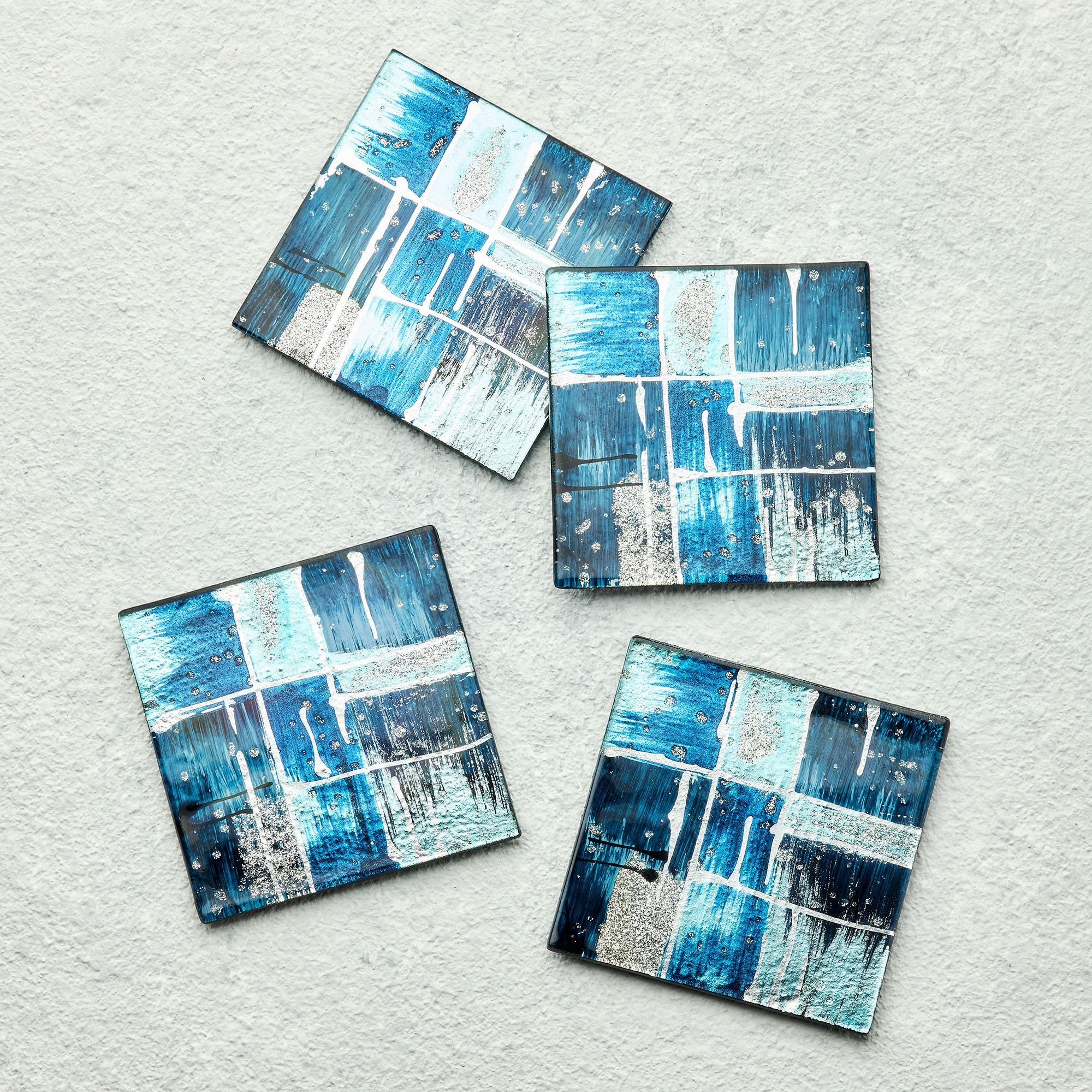 Set of 4 Glass Coasters – Piazza Blue (Handmade Fused Glass) - Tesco ...