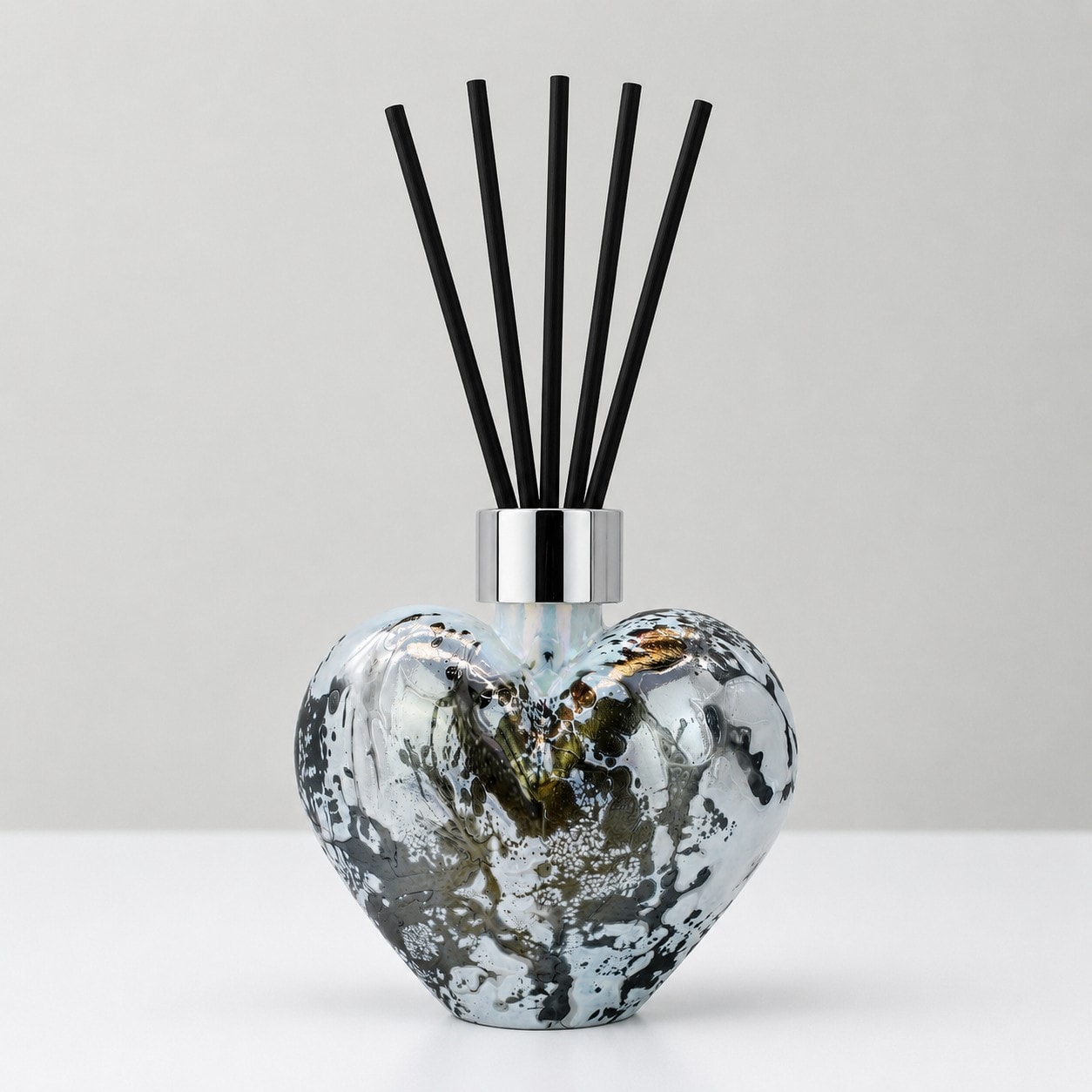 Pastel Silver Heart Reed Diffuser – Handcrafted Glass Bottle (No Oil ...