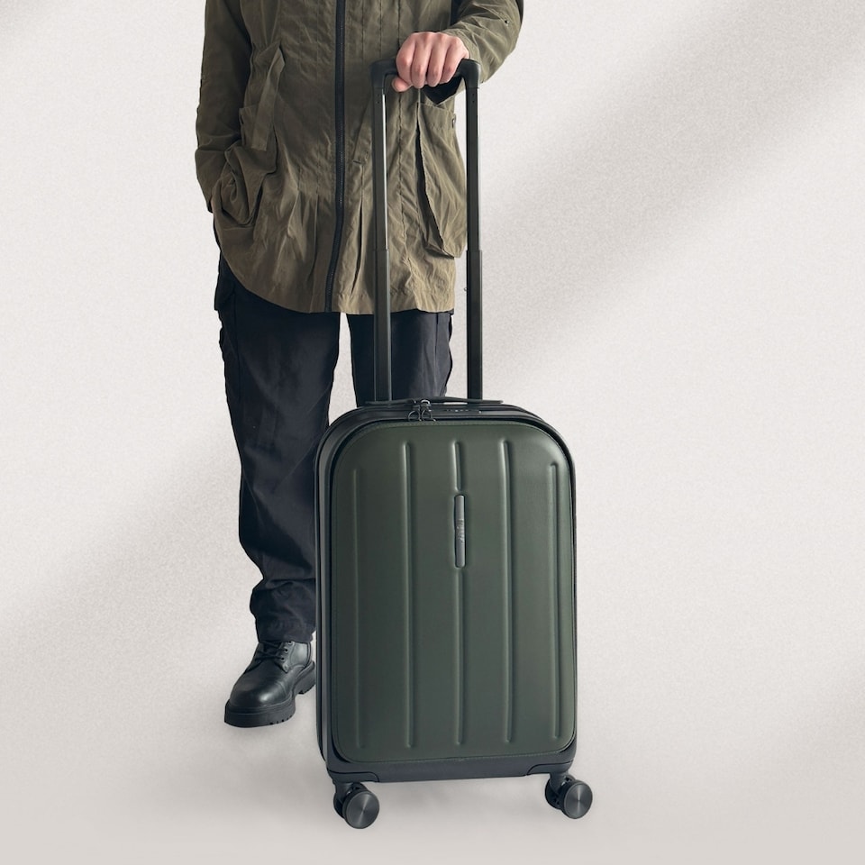 Premium Cabin Suitcase with Laptop Pocket Coal PC Shell 4 Wheel TSA ...