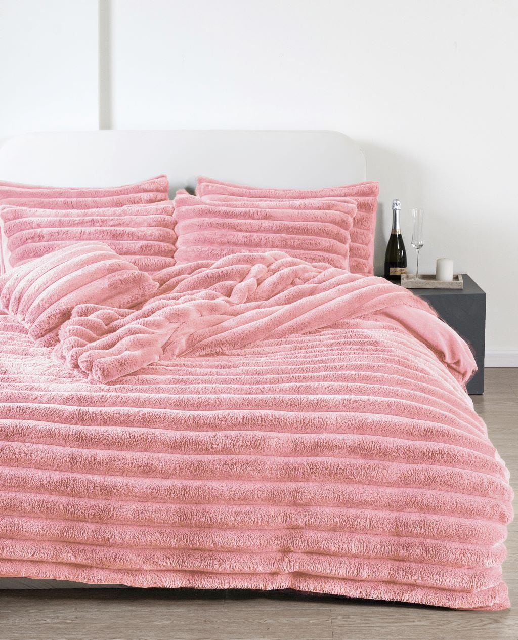 Homes Linen Big Cord Teddy Fleece Blush Pink Duvet Cover Set with ...