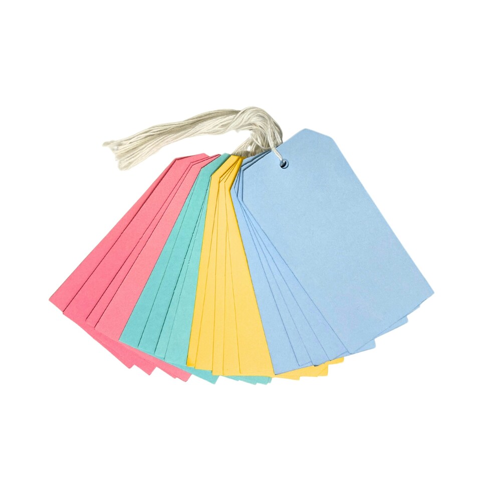 Pack of 20 Coloured Strung Tags 60 x 120mm - Tesco Groceries