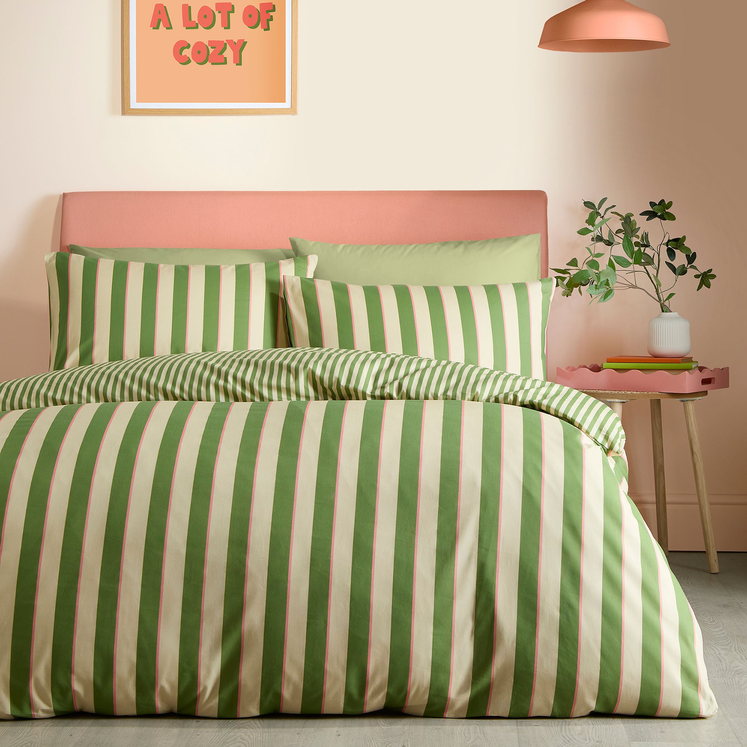Fusion Bold Stripe Duvet Cover Set Green - Tesco Groceries