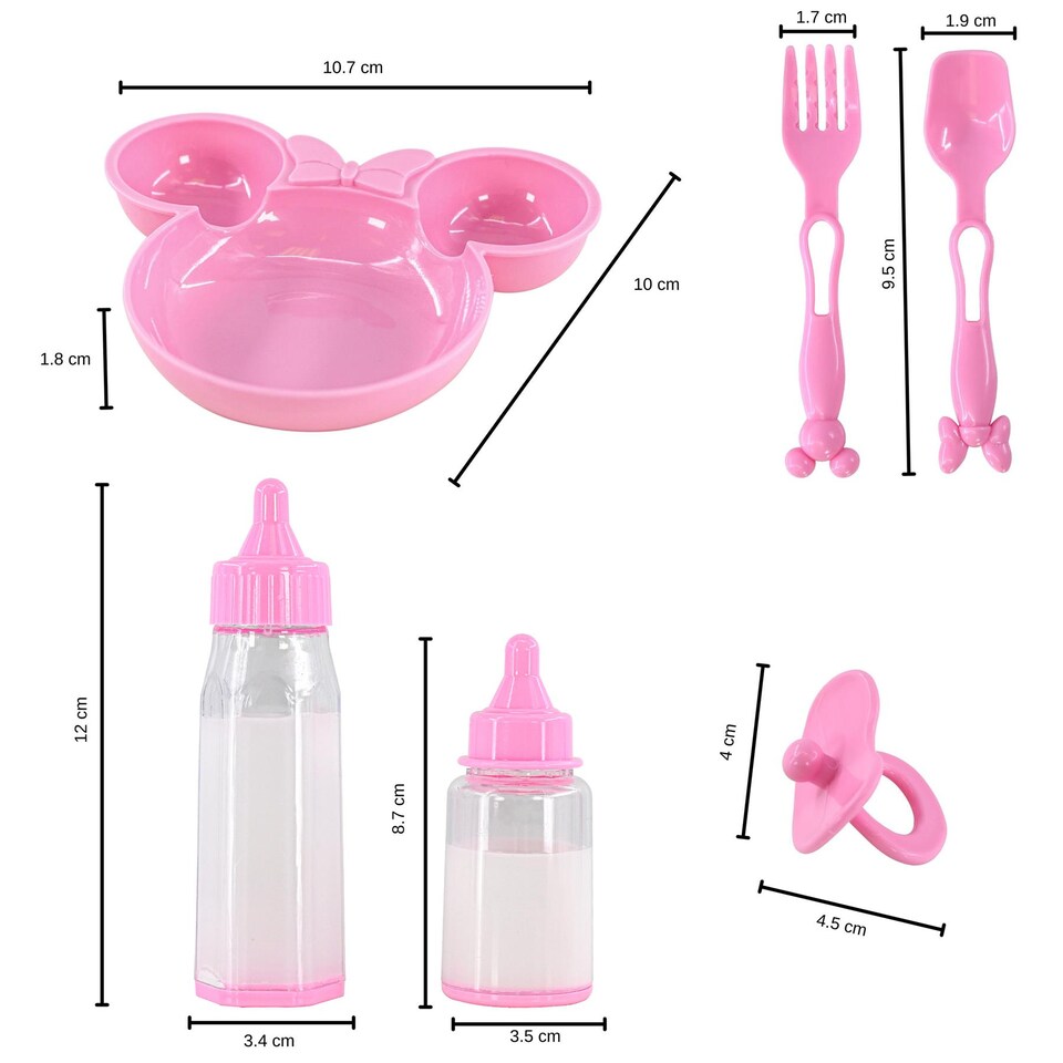 BiBi Doll Feeding Set 6 Pc Baby Doll Accessory Playset Pink Plate ...