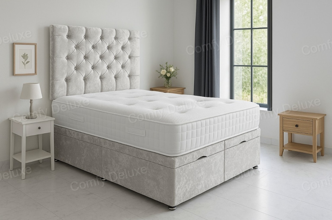 2FT6 Small Single White Crush Velvet Foot Lift Open Ottoman Divan ...