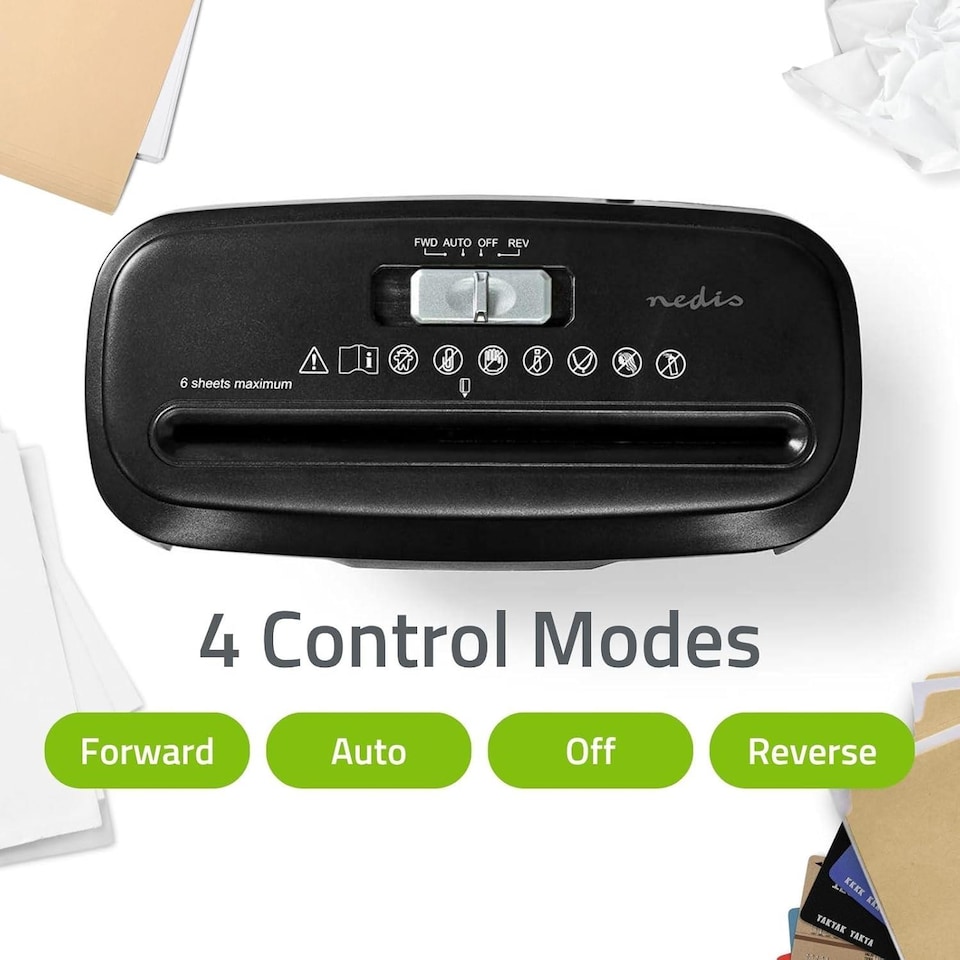 Nedis 6 Sheet Strip Cut Paper Shredder, DIN P-2 Security, Compact ...