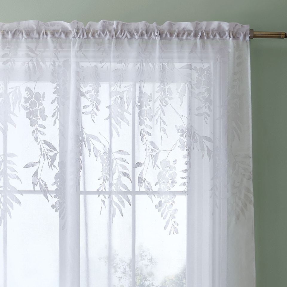 Catherine Lansfield Wisteria Floral Slot Top Voile Curtain Panel ...