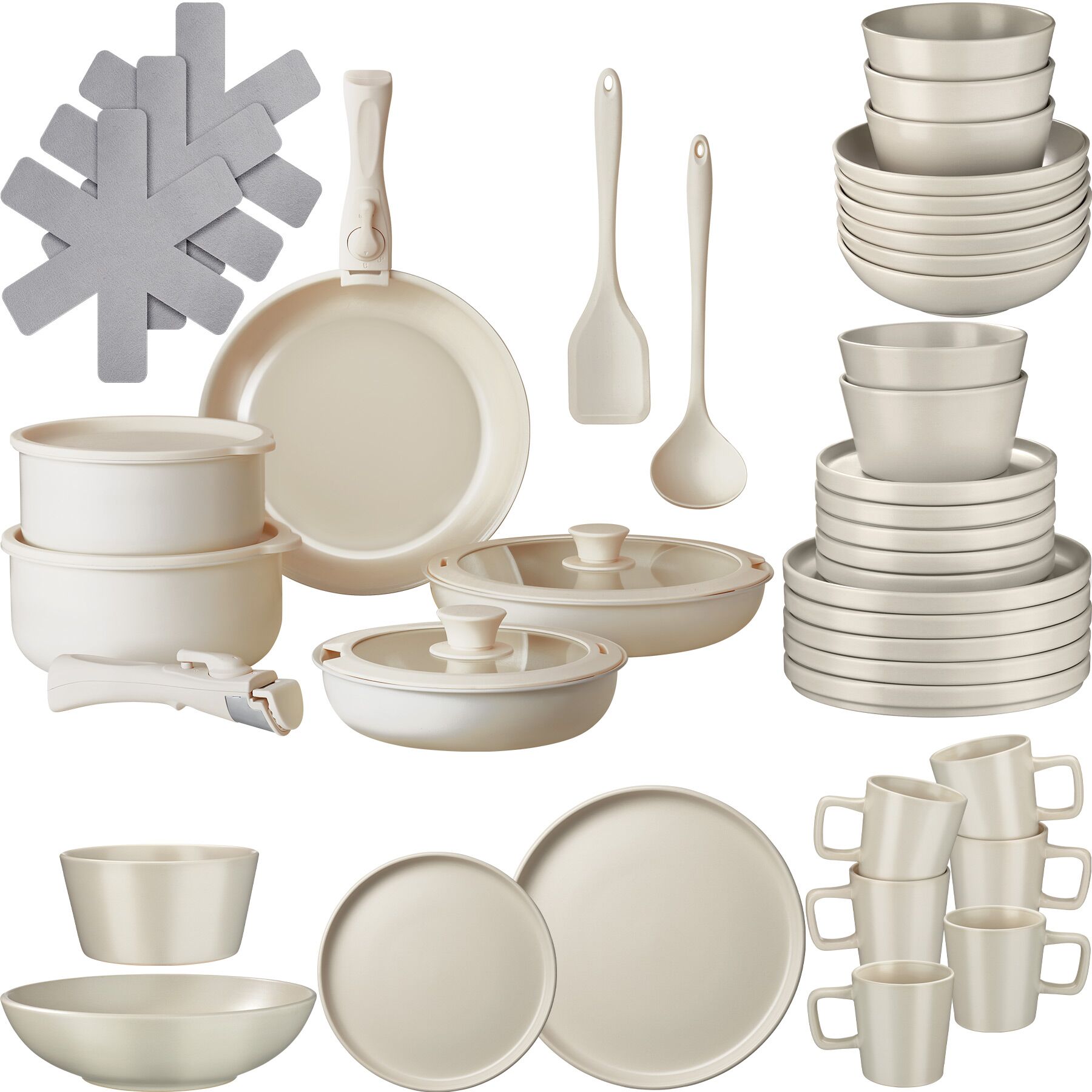 Kitchen starter set for 6 people with crockery, pots and more | Brown ...