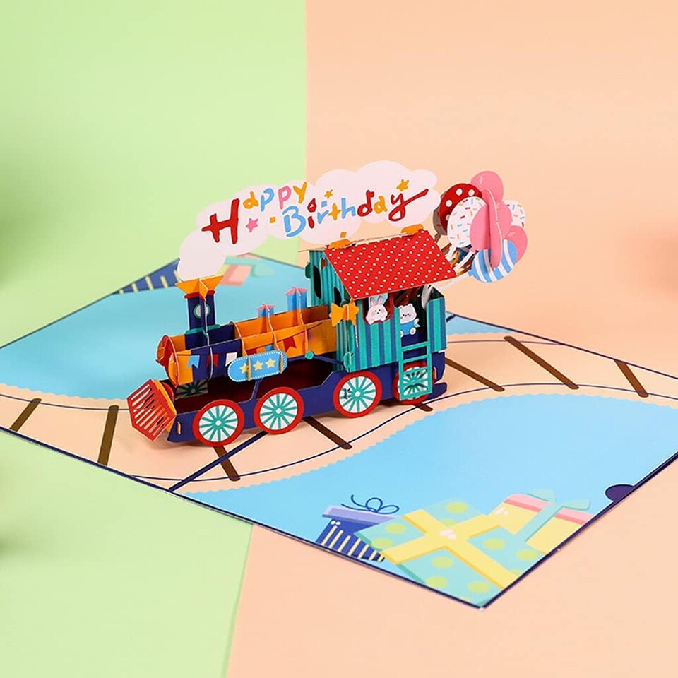 Train Full of Wishes 3D Pop Up Birthday Card - Tesco Groceries
