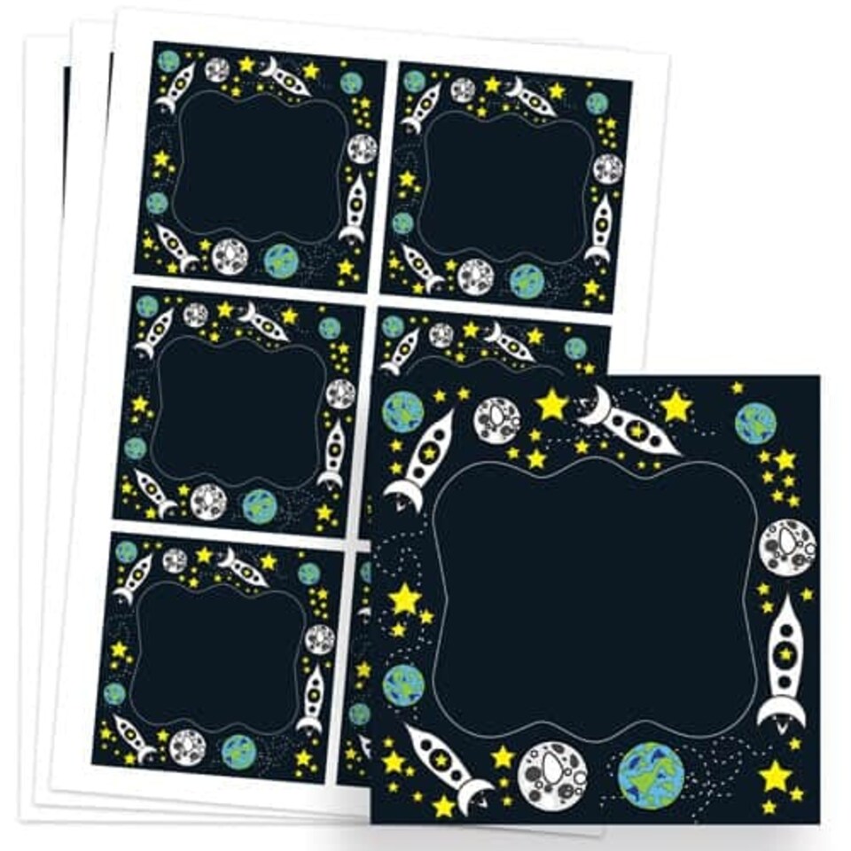 Space Design 80mm Square Sticker sheet of 6 - Tesco Groceries
