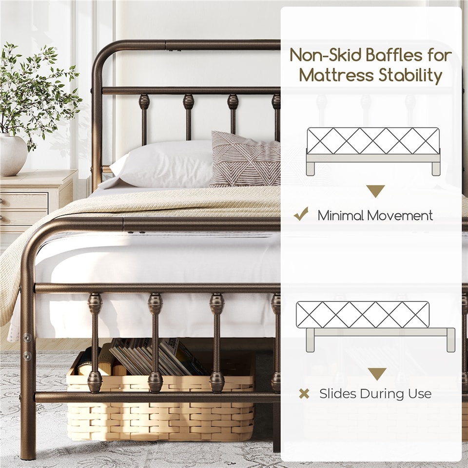 Yaheetech Vintage Iron Platform Bed with High Headboard and Footboard ...