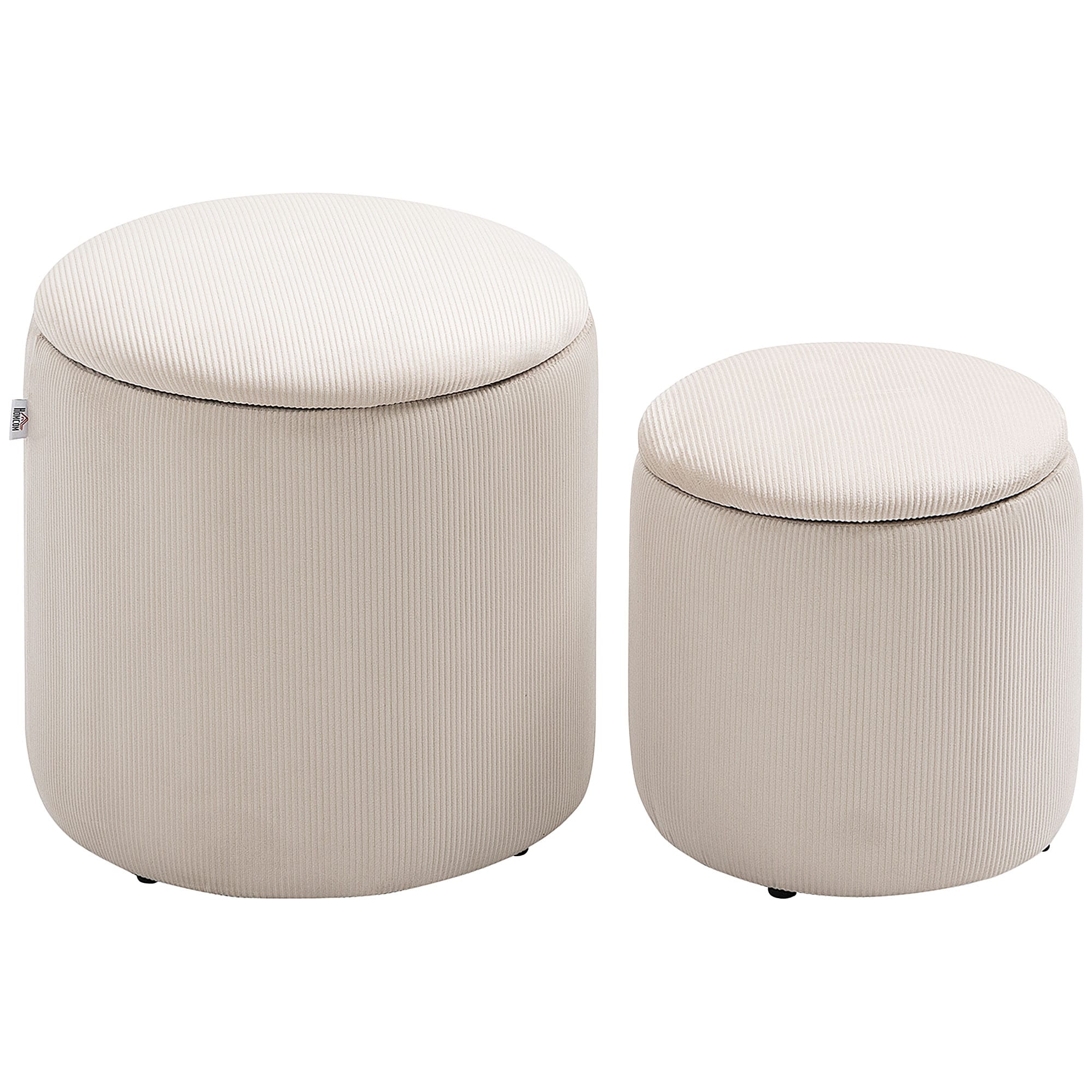 HOMCOM Set of 2 Round Ottoman with Storage, Fabric Vanity Stool for ...