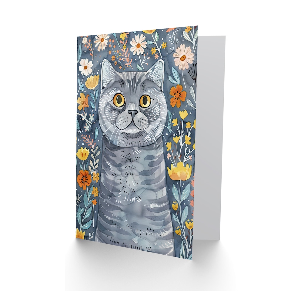 Greeting Card Cute Blue British Shorthair Cat Lover Floral Pet - Tesco ...