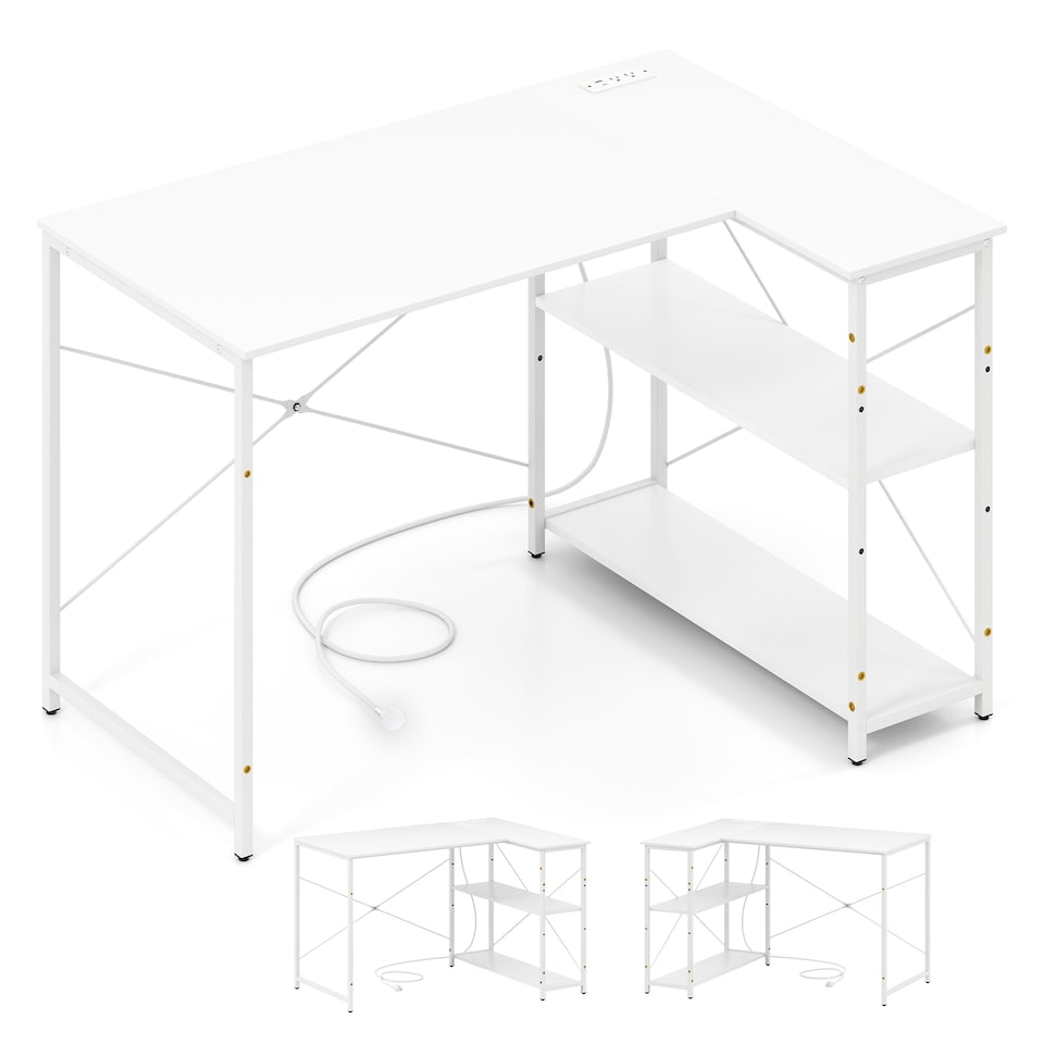 COSTWAY L-shaped Desk Home Office Computer Desk with Power Outlet ...