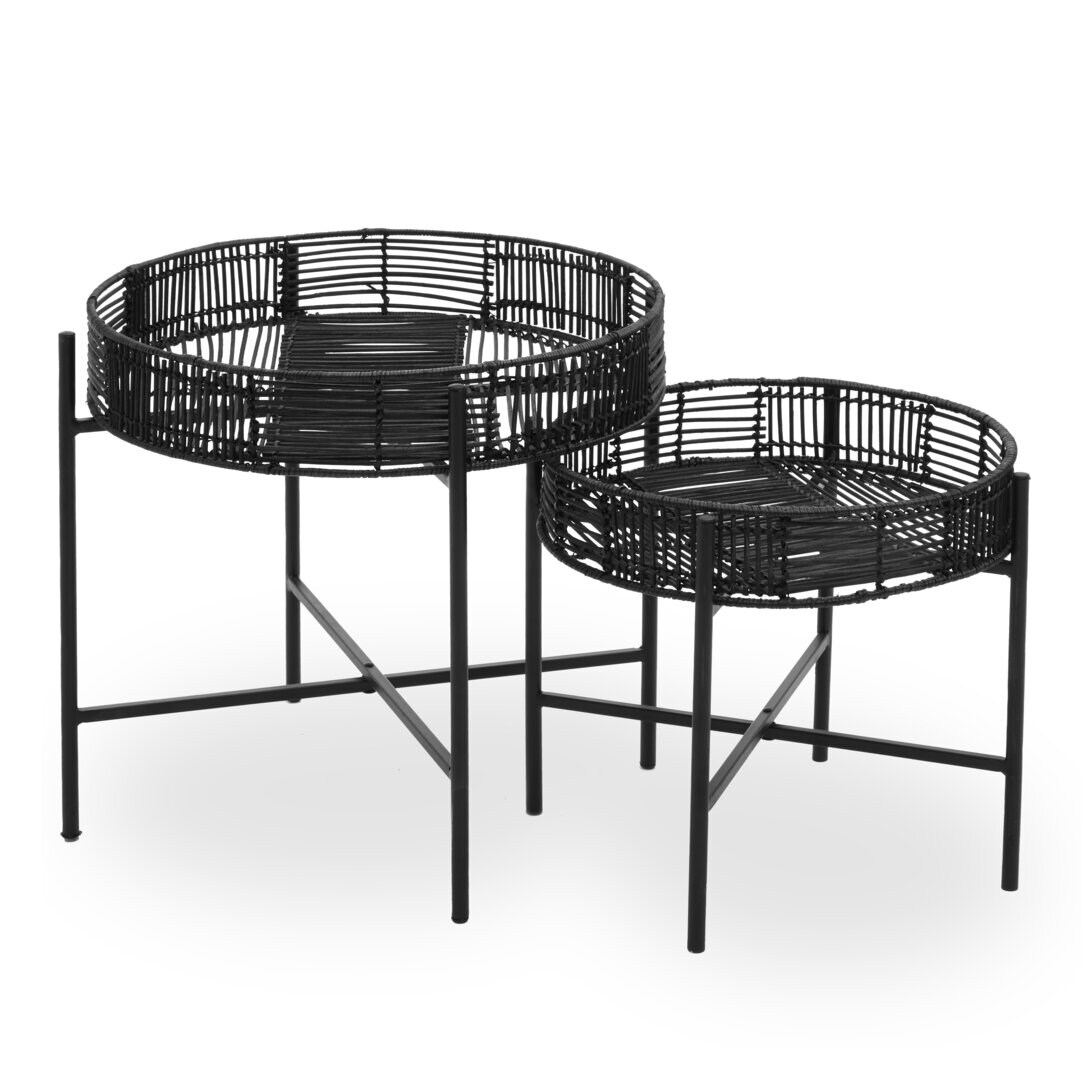 Batu Set Of 2 Black Rattan Side Tables - Tesco Groceries