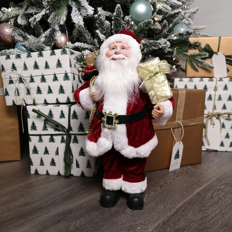 40cm Red Standing Santa with Gift Sack Christmas Indoor Decoration ...